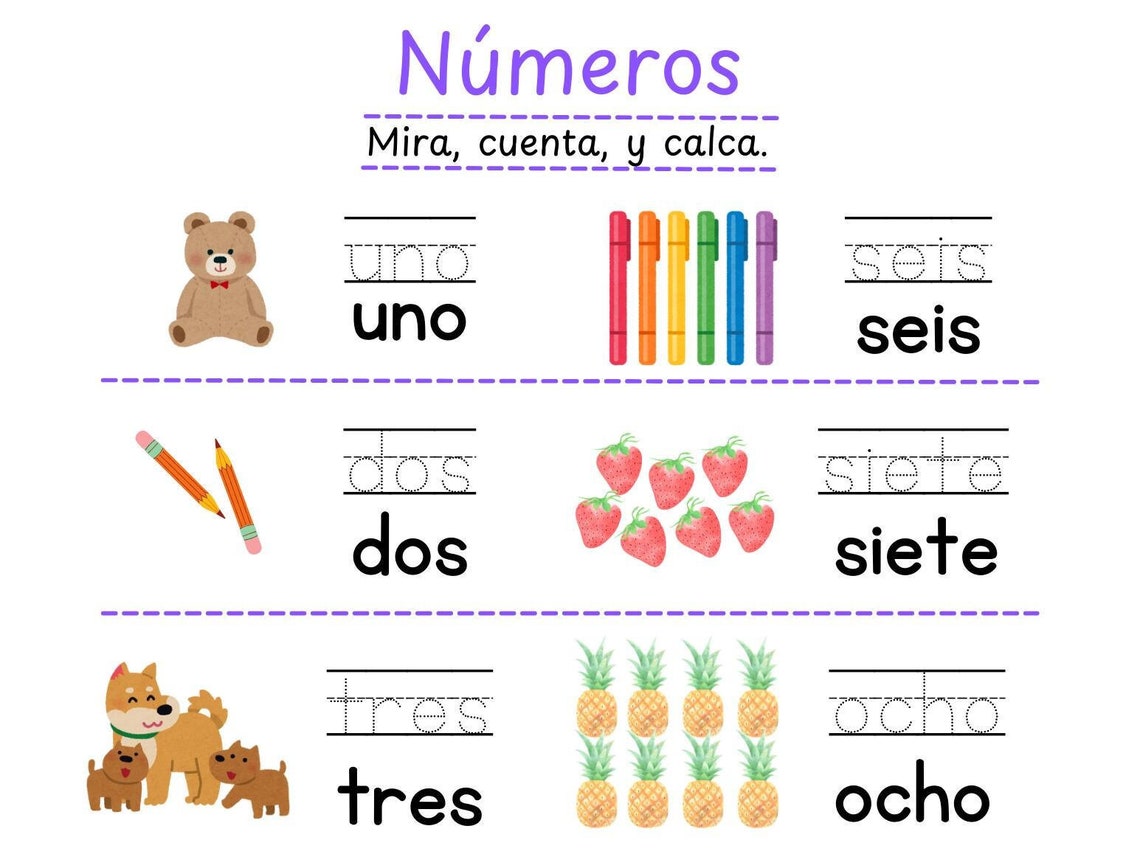 Tracing and Matching Numbers 1-10 Printable Worksheet in Spanish ...