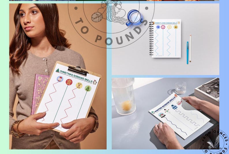 7 Themed Scissor Skills Worksheets Printable Bundle for Cutting ...