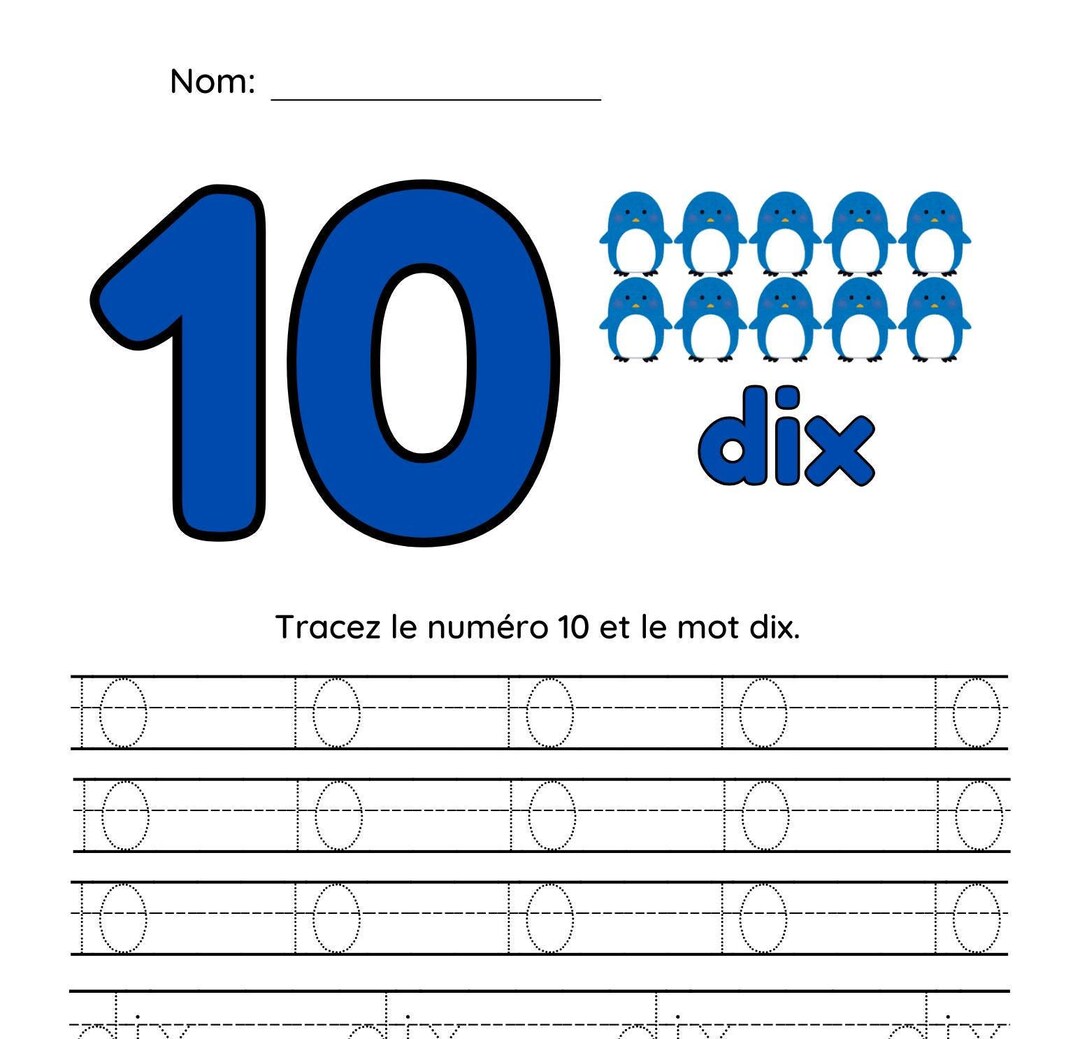 Tracez Et écrivez Les Numéros 0-10 En Français Avec Votre Enfant fiches ...