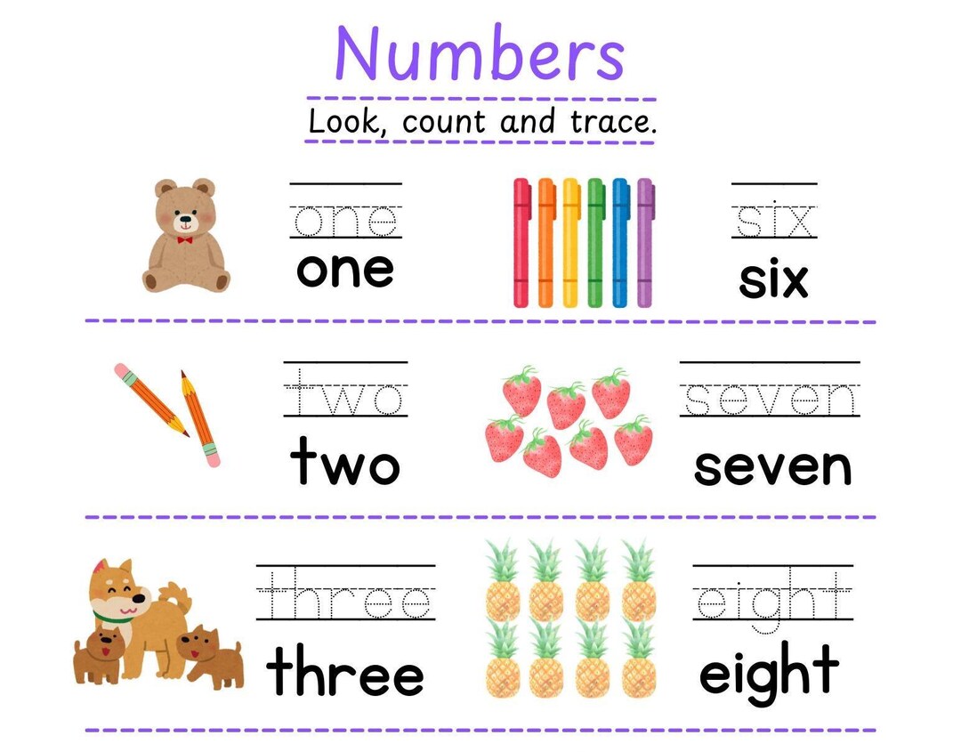 Tracing and Matching Numbers 1-10 Printable Worksheets - Etsy