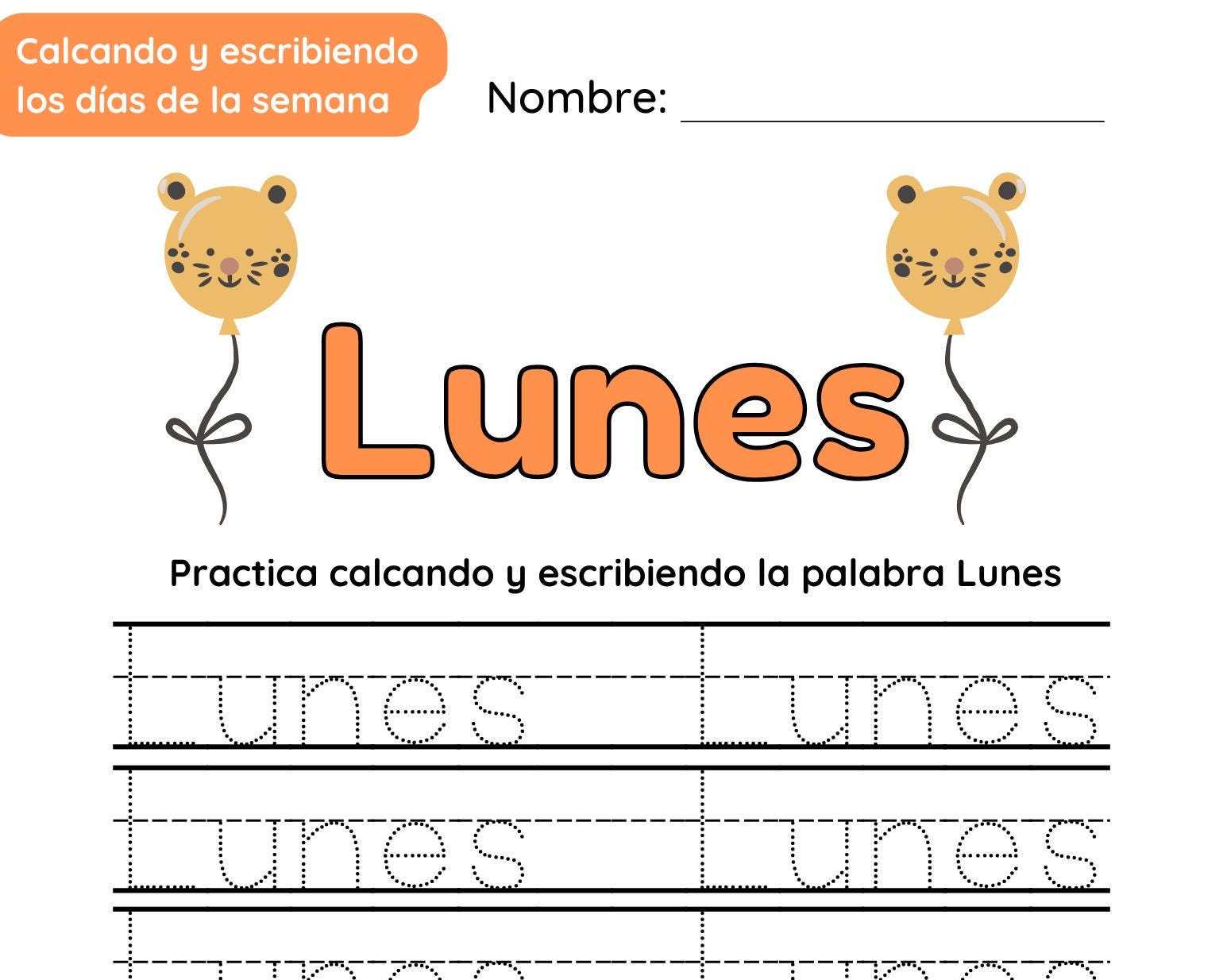 Calca Y Escribe Los Días De La Semana En Español para Imprimir/write ...