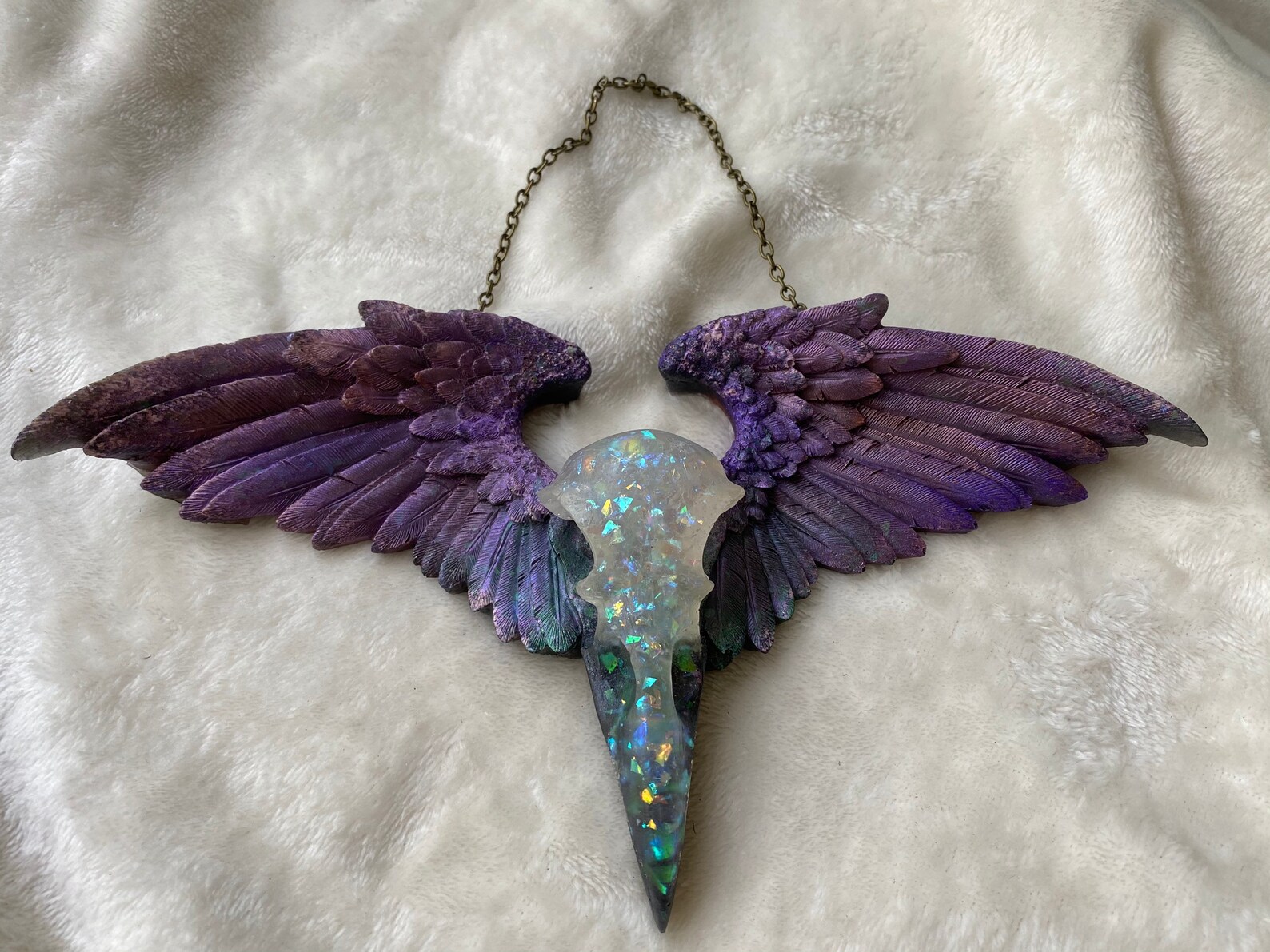 Winged Purple wings Hanging Crow Raven Skull Opalescent opal | Etsy