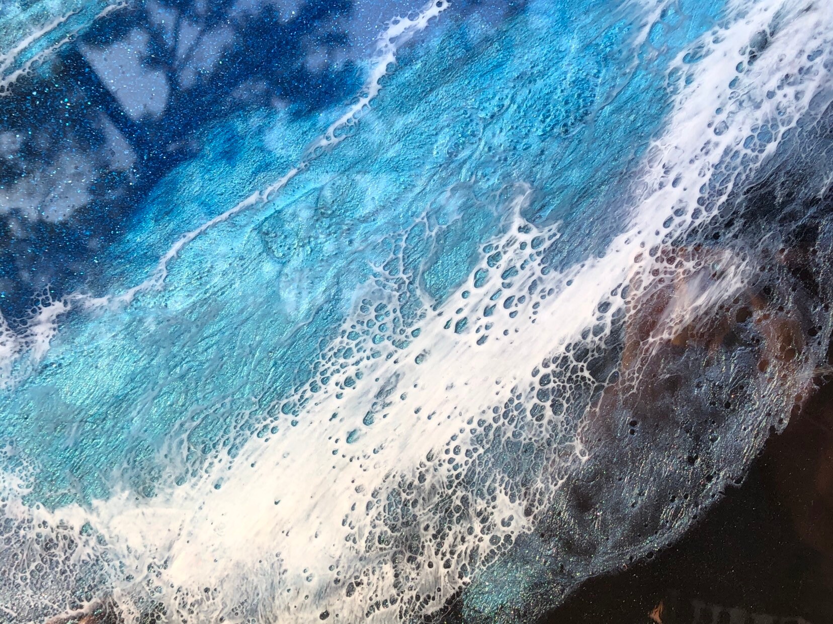 BLACK SAND Midnight Moonlight Beach Ocean Seascape Wave Resin Painting ...