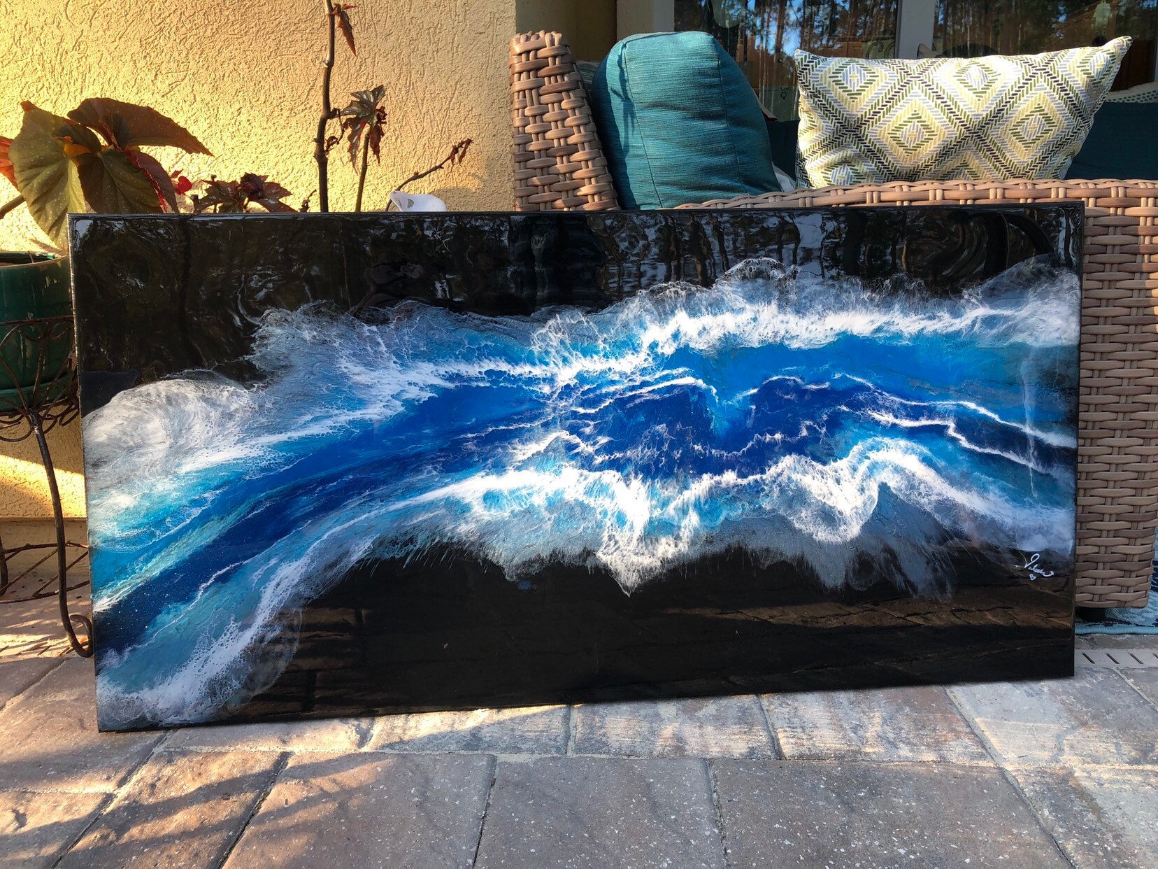 BLACK SAND Midnight Moonlight Beach Ocean Seascape Wave Resin Painting ...