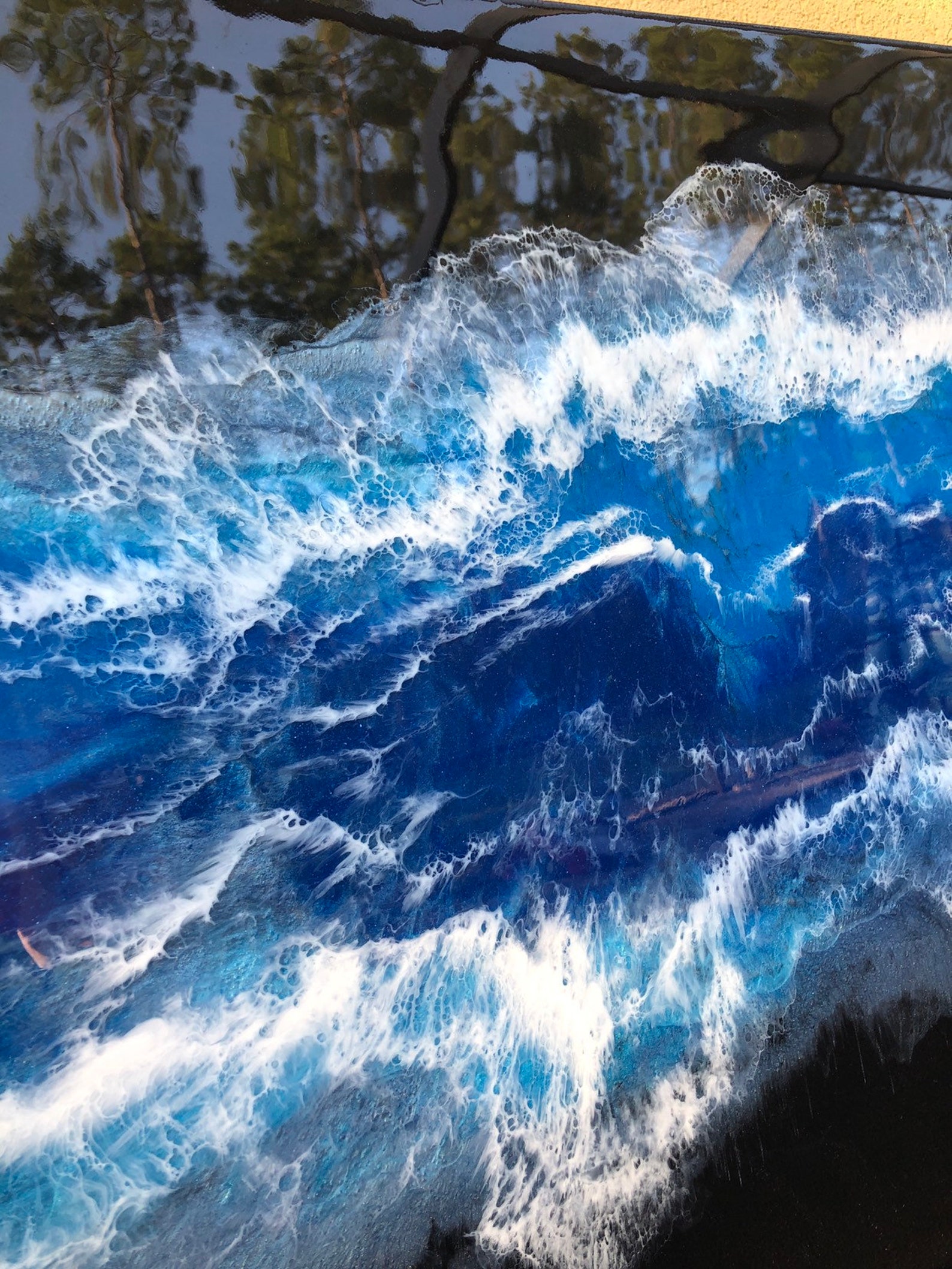 BLACK SAND Midnight Moonlight Beach Ocean Seascape Wave Resin Painting ...