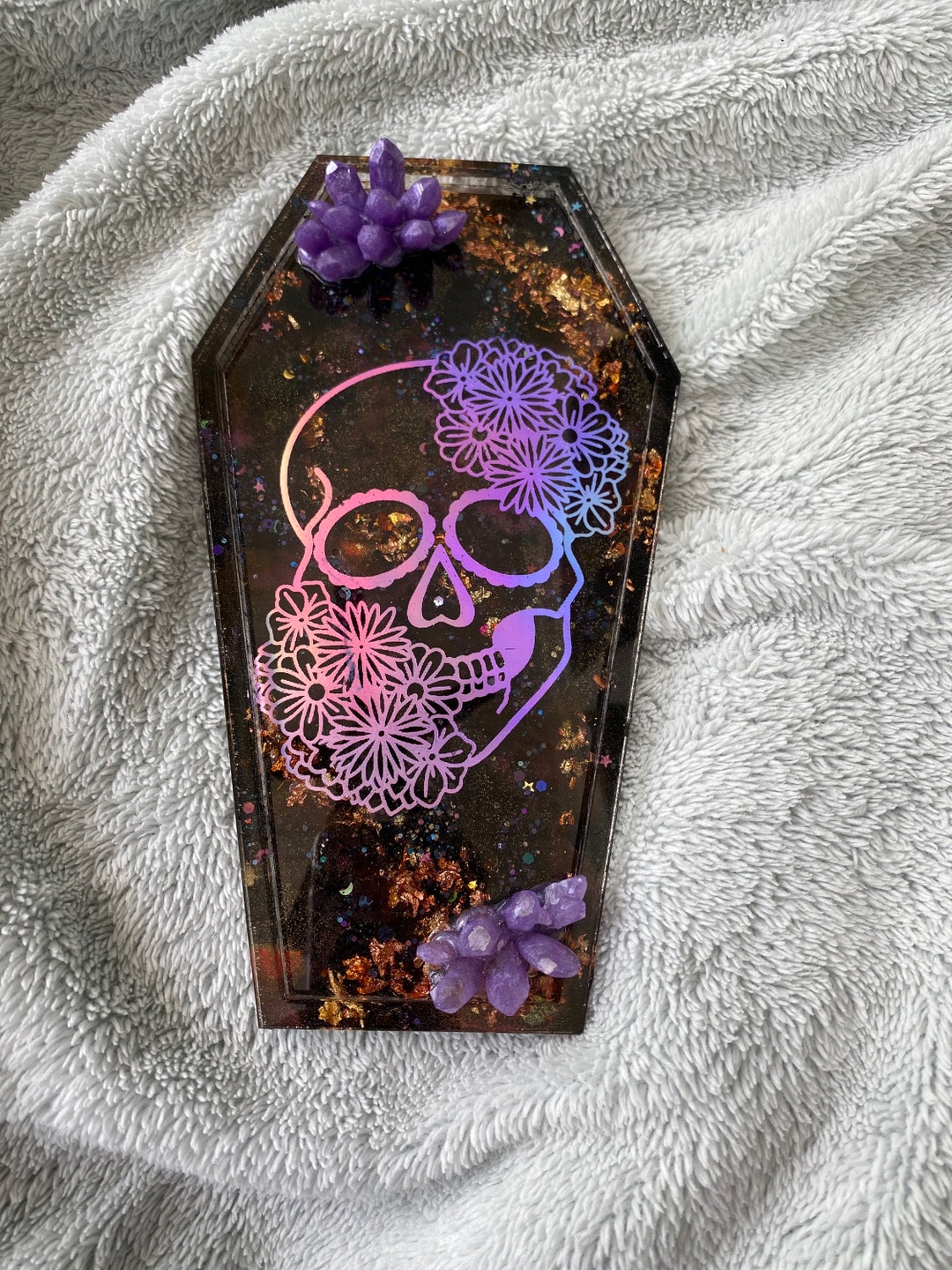 Holographic Skull Coffin Makeup Pallet Pen Brush Perfume Jewelry Resin ...