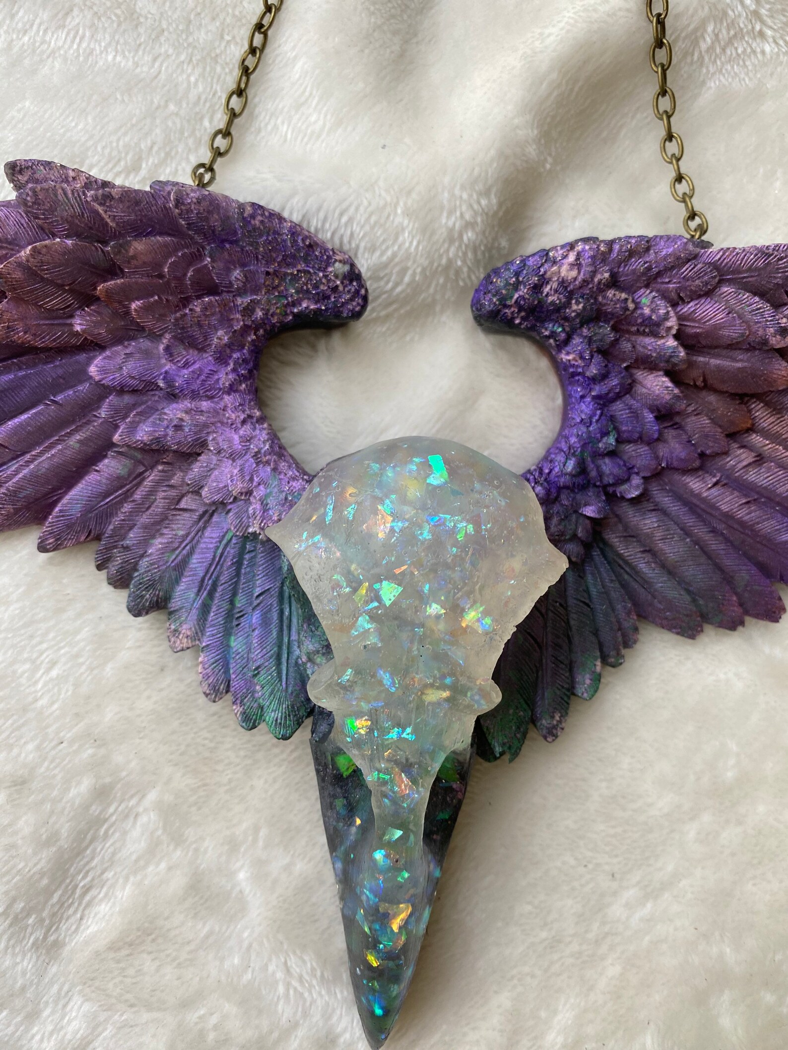 Winged Purple wings Hanging Crow Raven Skull Opalescent opal | Etsy