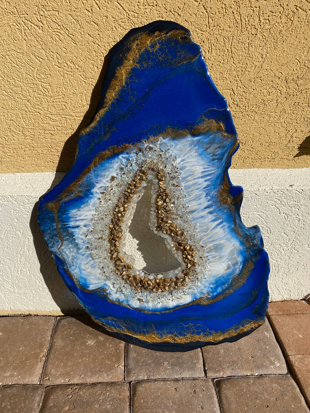 Mixed Media Abstract Freeform Ocean Mermaid Agate Geode Slice, Resin ...