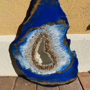 Mixed Media Abstract Freeform Ocean Mermaid Agate Geode Slice, Resin ...
