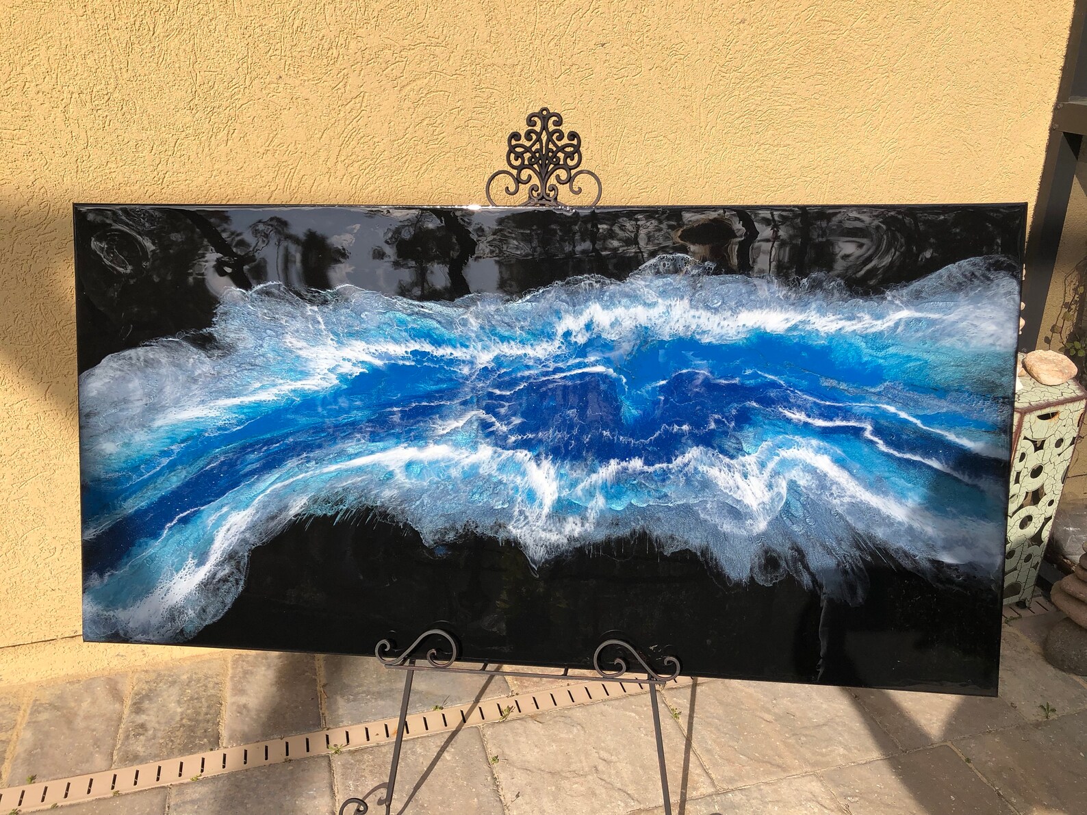 BLACK SAND Midnight Moonlight Beach Ocean Seascape Wave Resin Painting ...