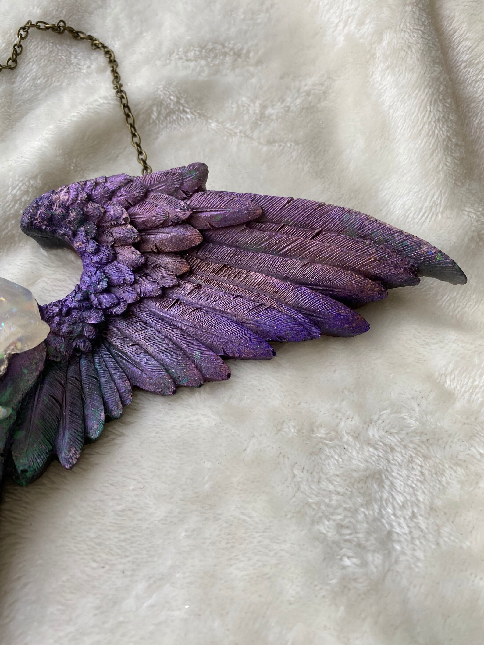 Winged Purple wings Hanging Crow Raven Skull Opalescent opal | Etsy