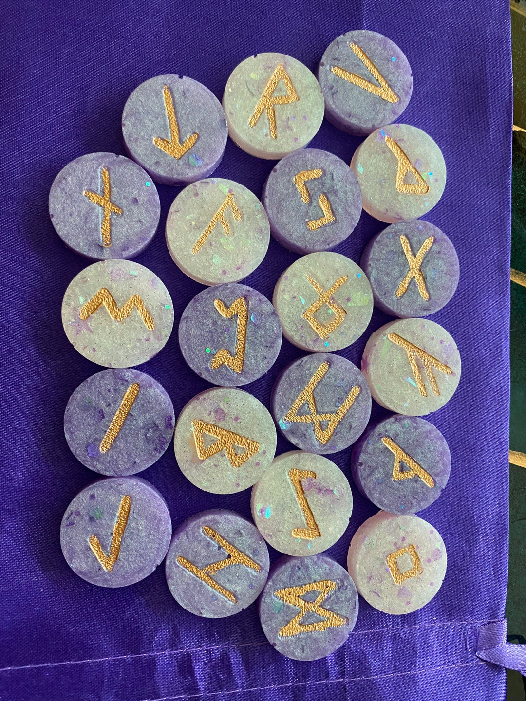 24 Resin Rune Runes Set Lavender & Opal White With Moonstone - Etsy
