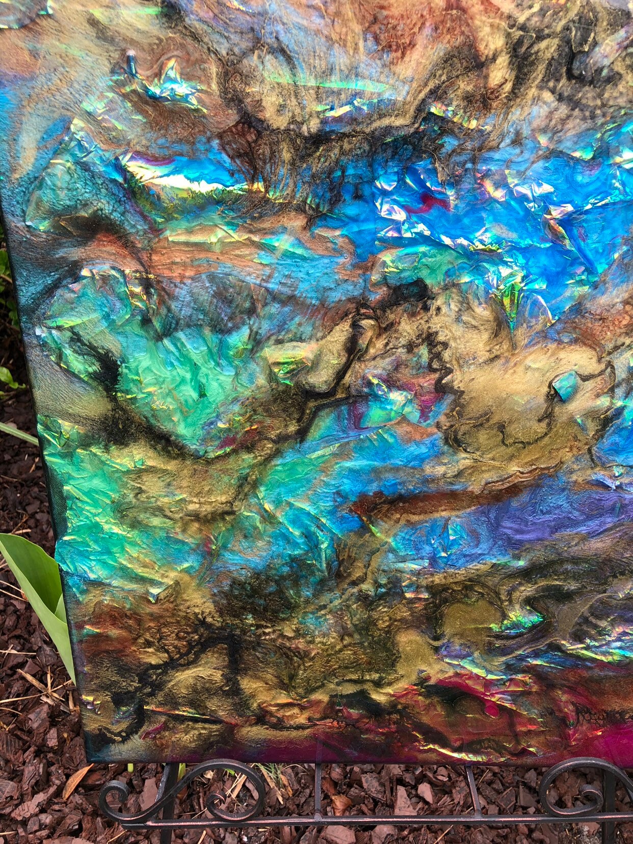 Fire Opal Painting 18 X 24 Resin on Canvas Iridescent Multi Gold Colors ...