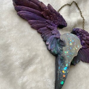 Winged Purple wings Hanging Crow Raven Skull Opalescent opal | Etsy