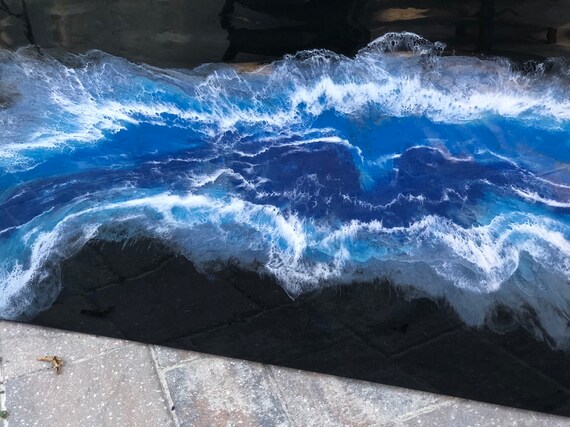 BLACK SAND Midnight Moonlight Beach Ocean Seascape Wave Resin | Etsy