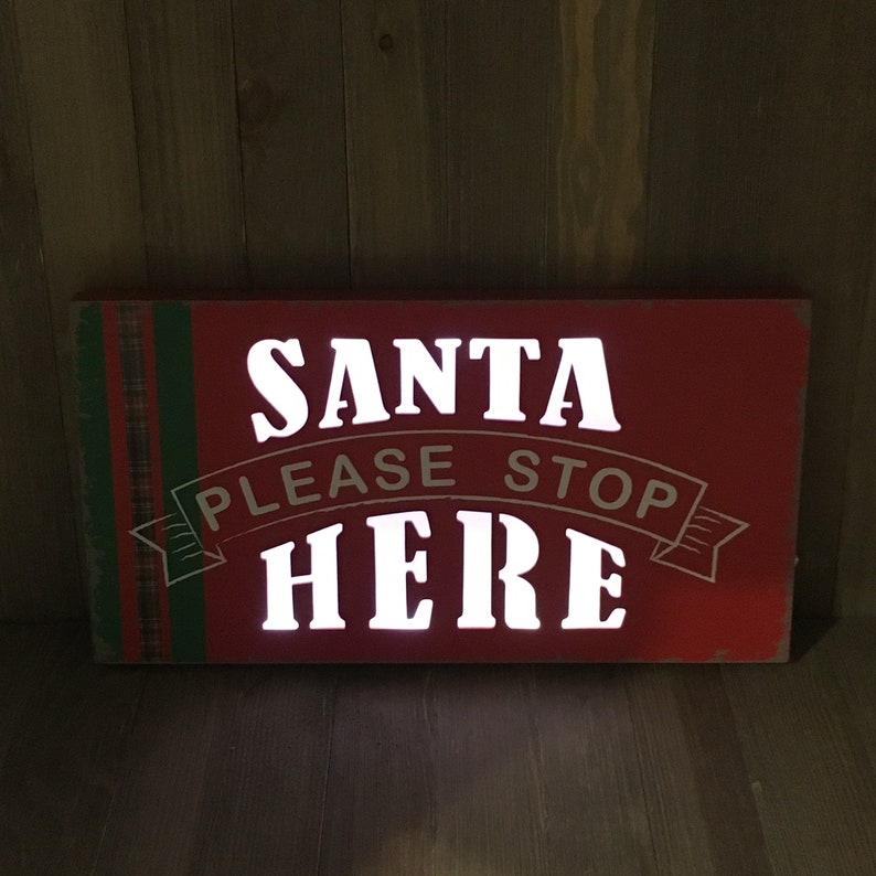 LED Lighted Santa Please Stop Here Sign LED Light Up Laser | Etsy