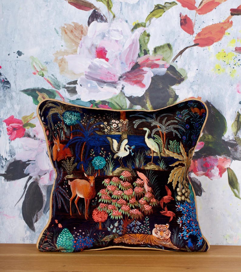 Pierre Frey Le Jardin Du Palais Velvet Pillow - Exotic Persian Gardens ...