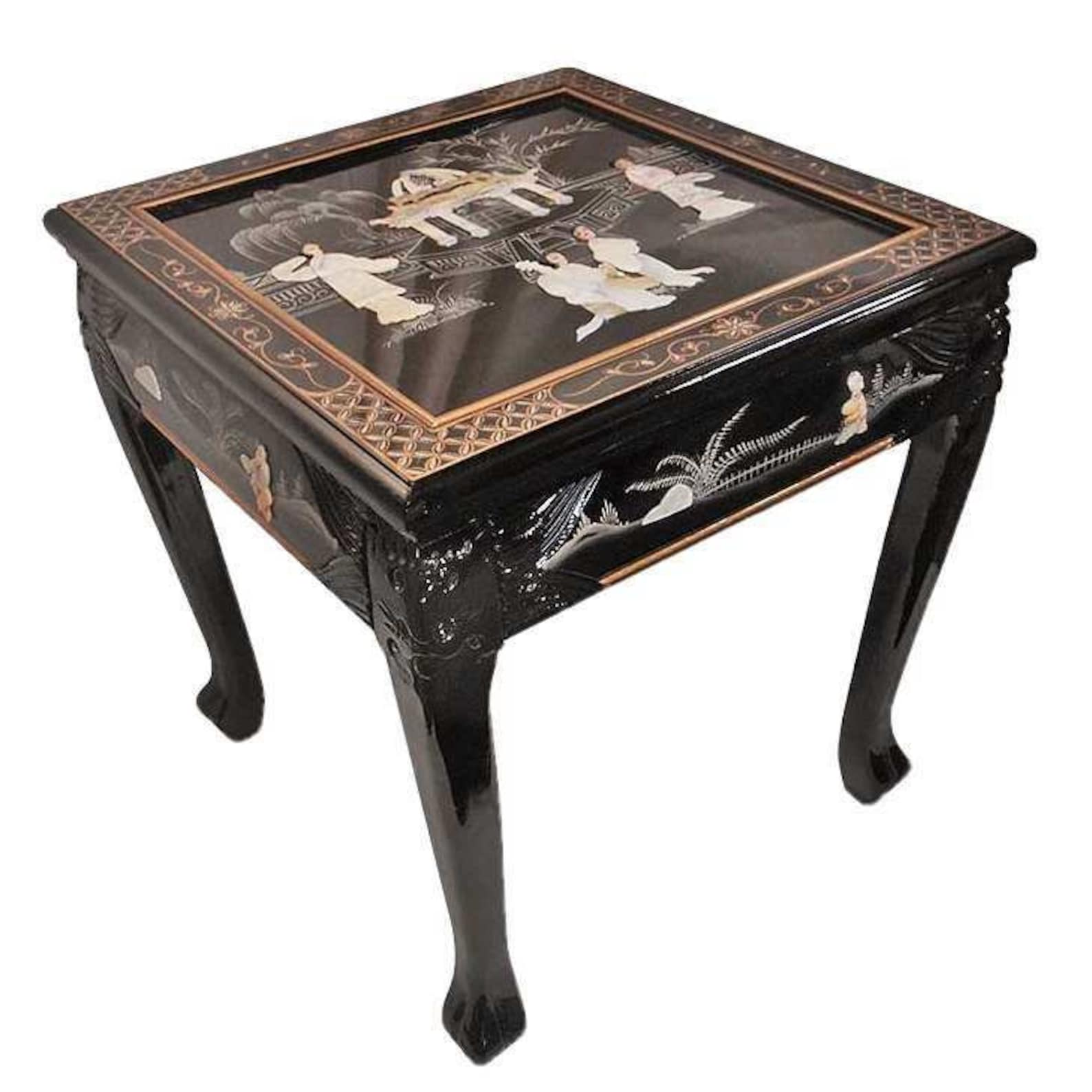 Dragon Leg Oriental End Table Inlaid Pearl With Gloss Lacquer | Etsy