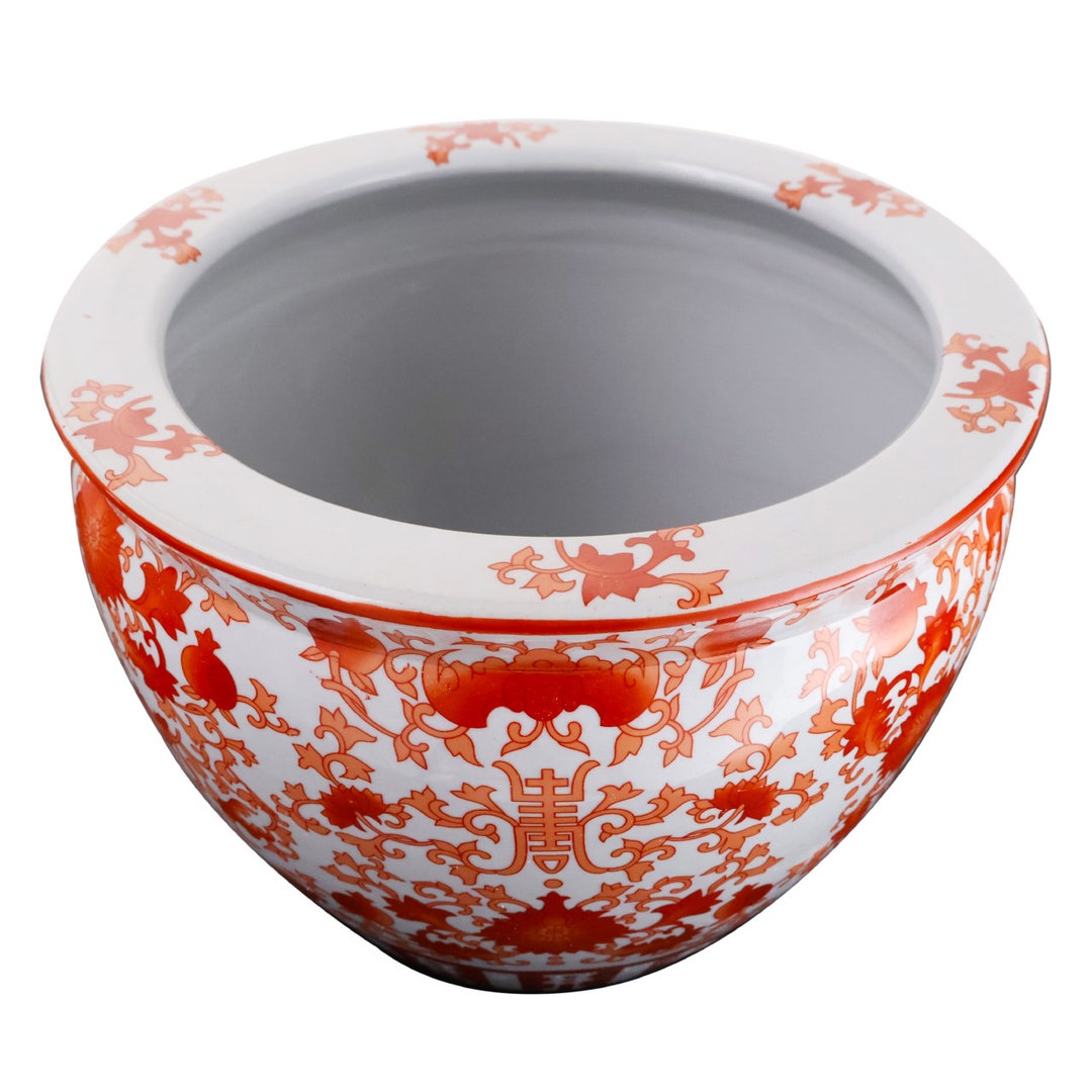 Oriental Fish Bowl Red Coral Pattern 10"w - Etsy