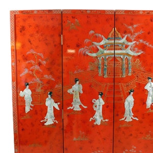 Chinese Red Lacquer Four Panel Room Divider Floor Screen With Mother of ...