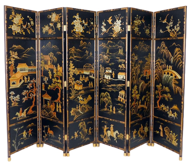 Oriental Folding Wooden Screen Chinese Landscape Painting - 6 Panels - Etsy