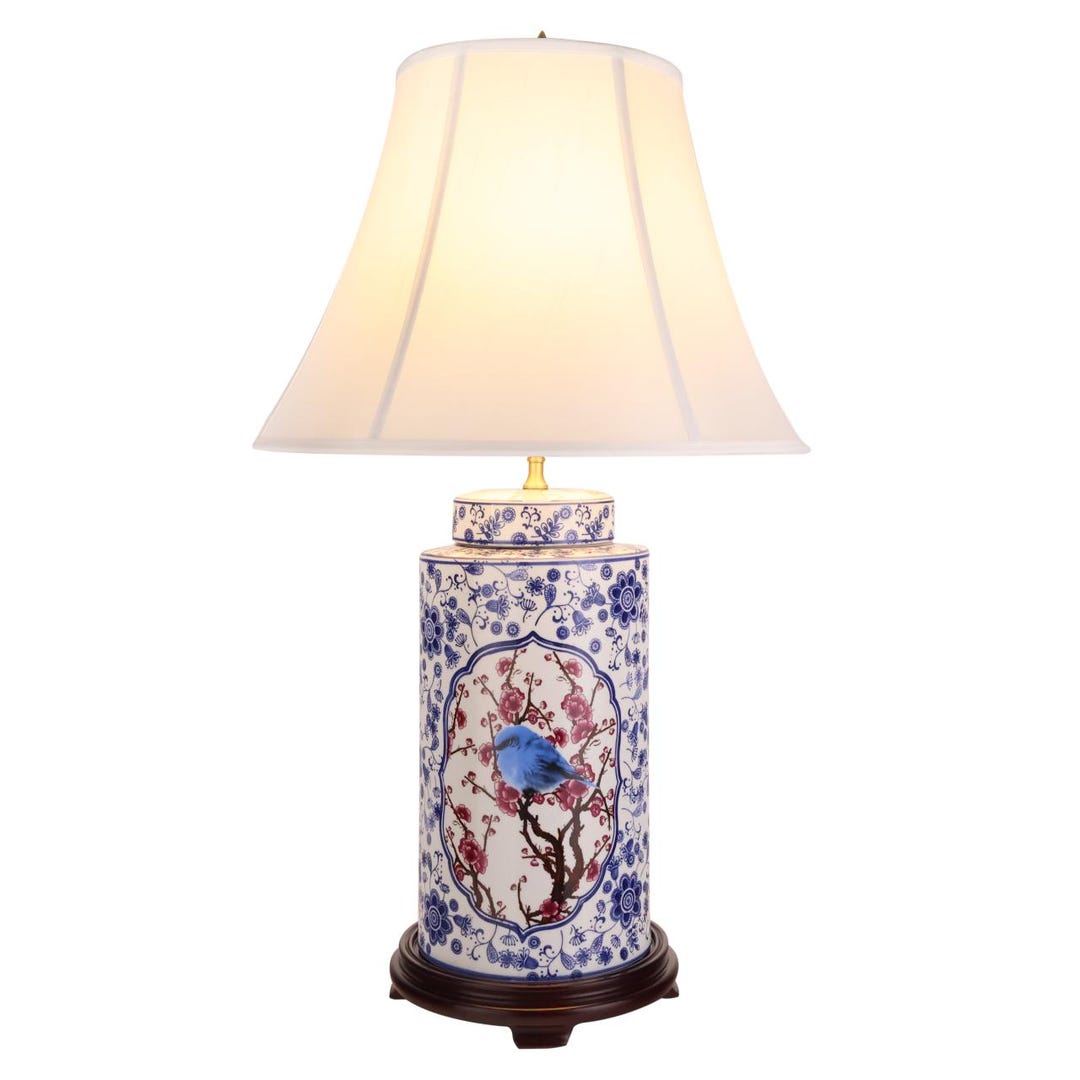 Porcelain Table Lamp in Chinese Blue and White Bird and Flower Painting ...