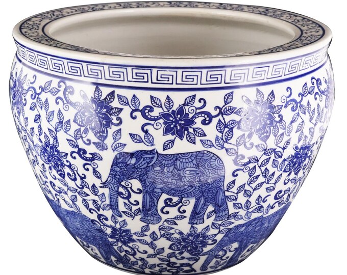 Classic Porcelain Blue & White Fishbowl/planter-16'' X 16''H - Etsy
