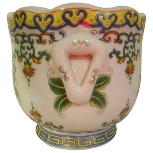 Small Floral Painted Porcelain Cachepot Planter With Handle - Etsy