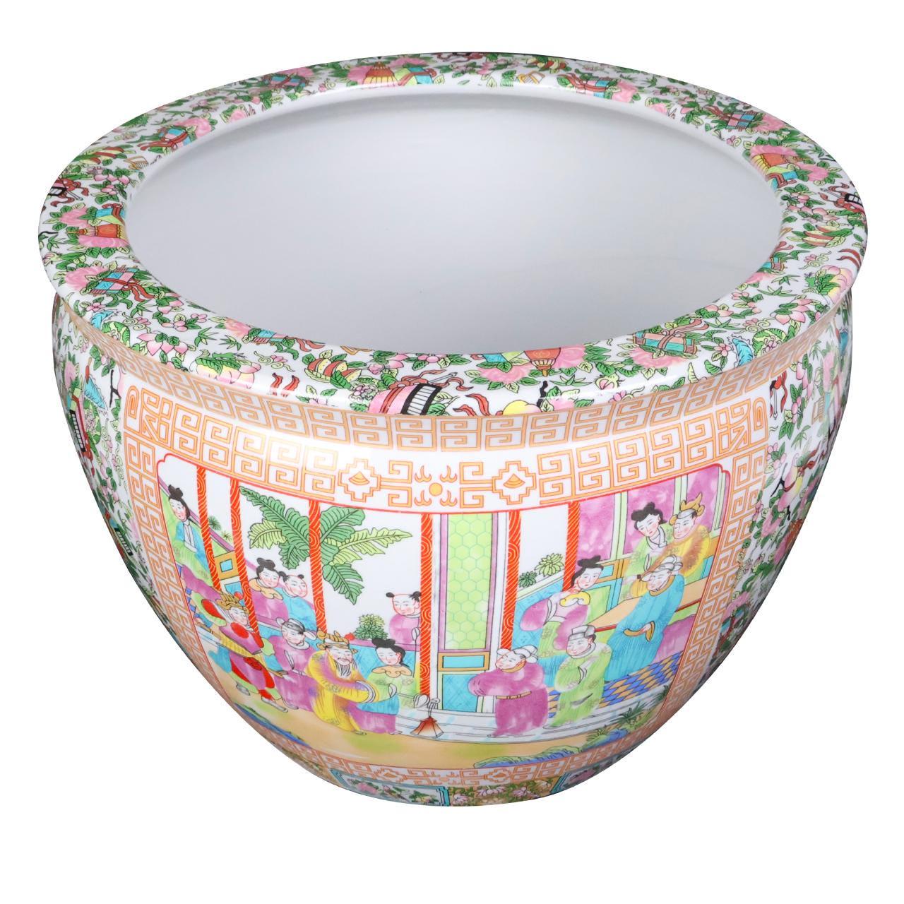 Chinese Rose Medallion Porcelain Fishbowl Planters With Coy Fish - Etsy