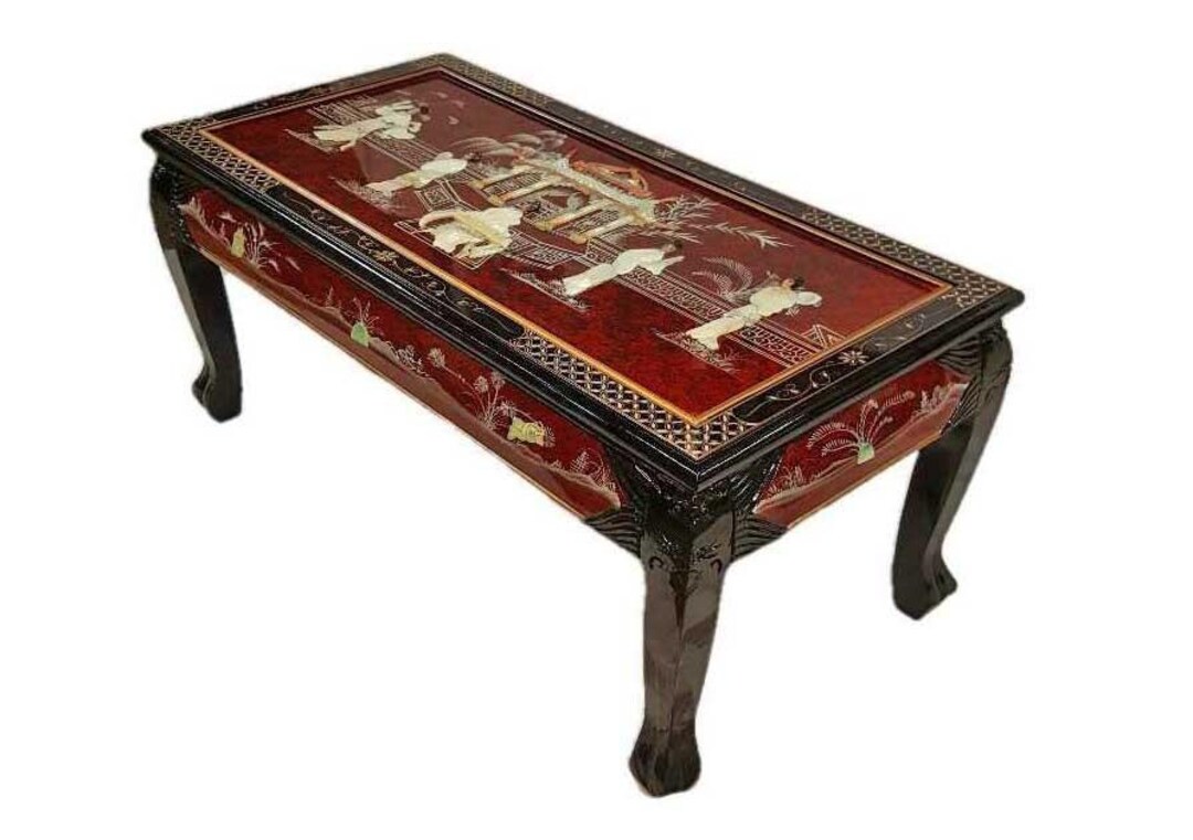 Asian Lacquer Mother of Pearl Inlaid Dragon Leg Coffee Table - Etsy