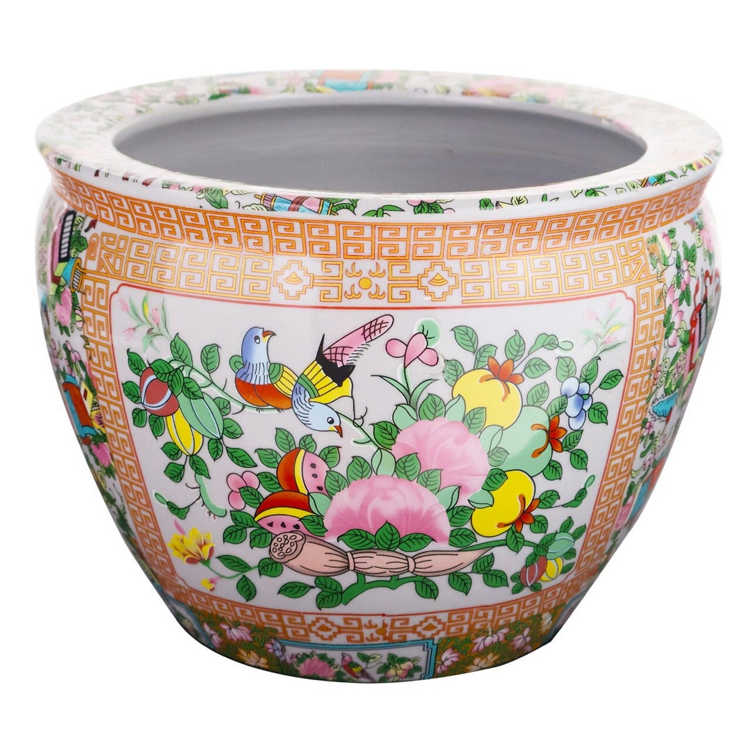 Floral Asian Design Cachepot Planter With Rose Medallion Painting 10 ...