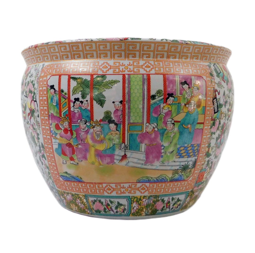 Chinese Rose Medallion Porcelain Fishbowl Planters With Coy Fish - Etsy