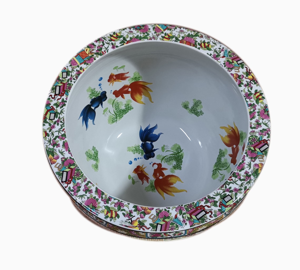 Chinese Rose Medallion Porcelain Fishbowl Planters With Coy | Etsy