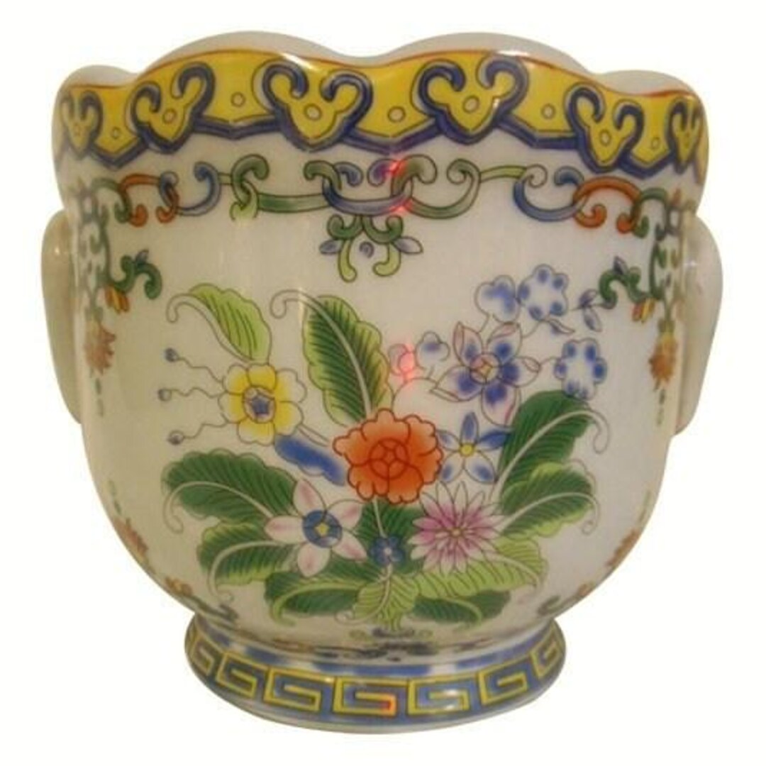 Small Floral Painted Porcelain Cachepot Planter With Handle - Etsy