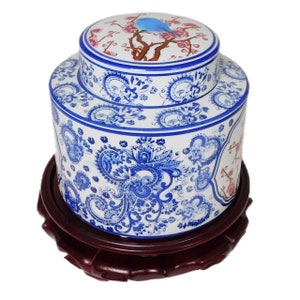 Decorative Blue and White Oriental Po Chu Round Jar - Etsy