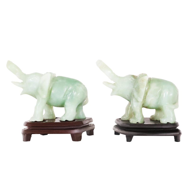 Jade Elephants Set of Two Hand Carved Serpentine Jade - Etsy