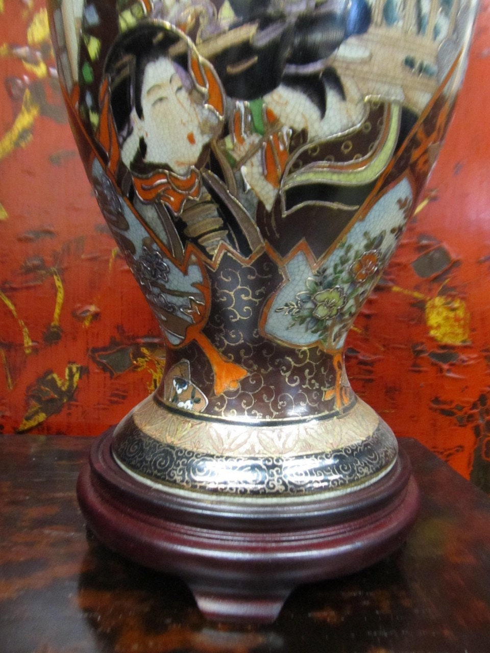 Dark Red Mahogany Porcelain Vase Stand - Etsy