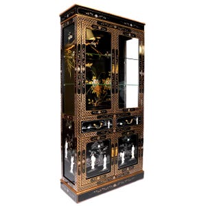 Hand Painted Chinese Lacquer Curio Cabinet - Etsy