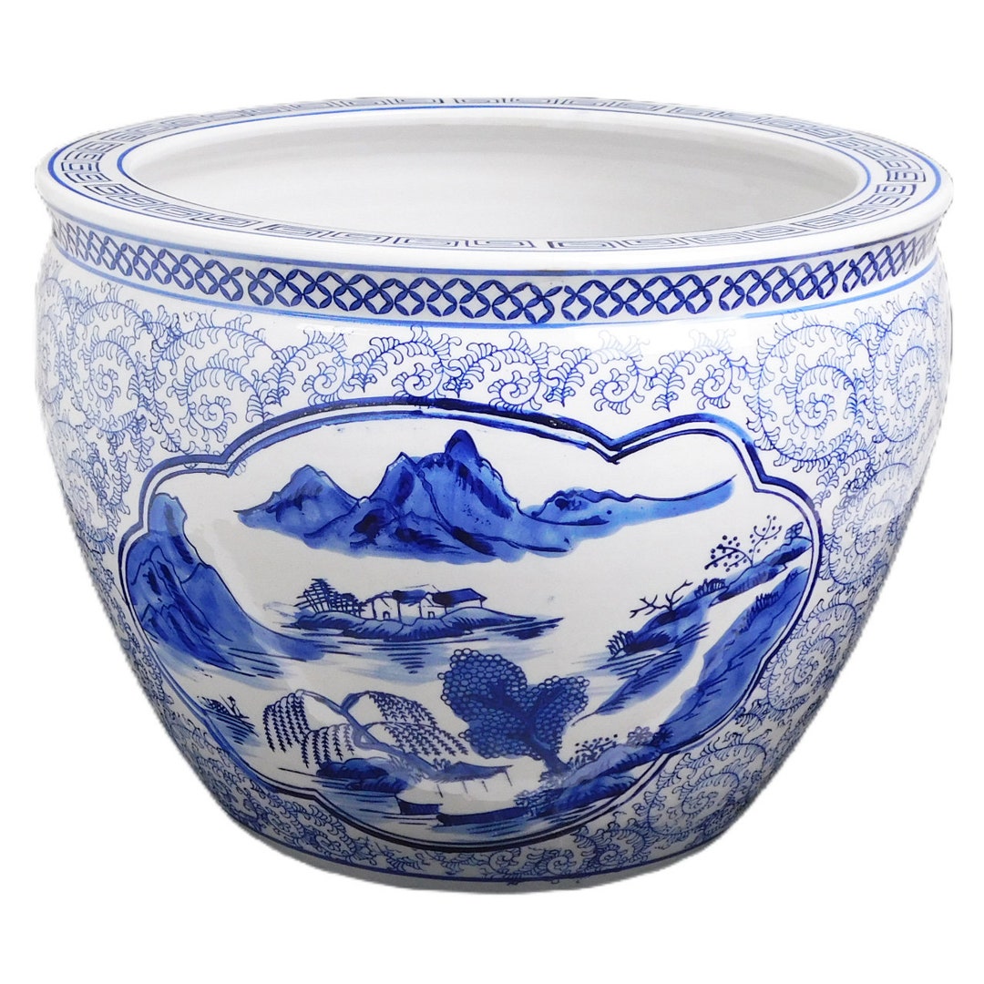 Blue and White Porcelain Garden Pots Painted Landscape - Etsy
