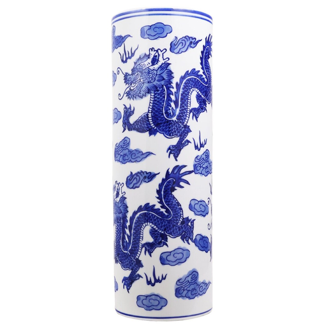 Chinese Porcelain Dragon Cylinder Vase 12" High - Etsy