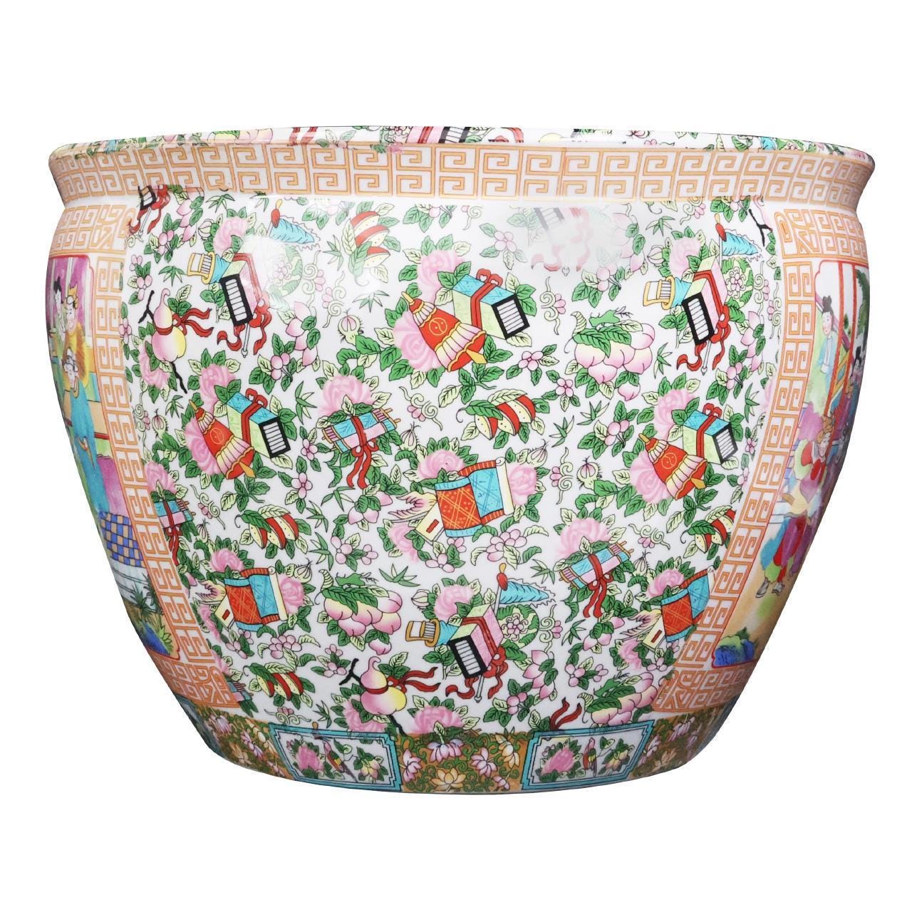 Chinese Rose Medallion Porcelain Fishbowl Planters With Coy Fish - Etsy