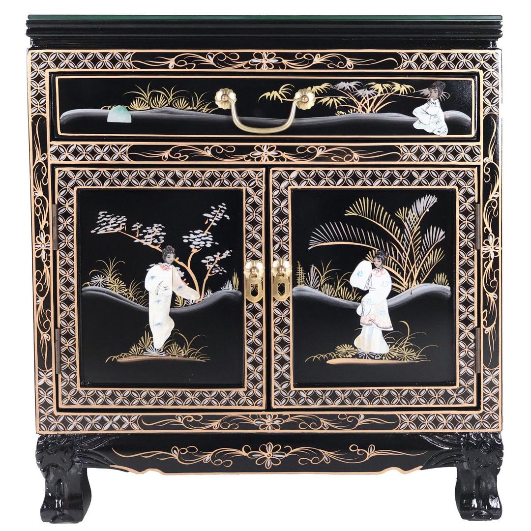 Oriental Dragon Leg Black Inlaid Pearl End Table 22" High - Etsy