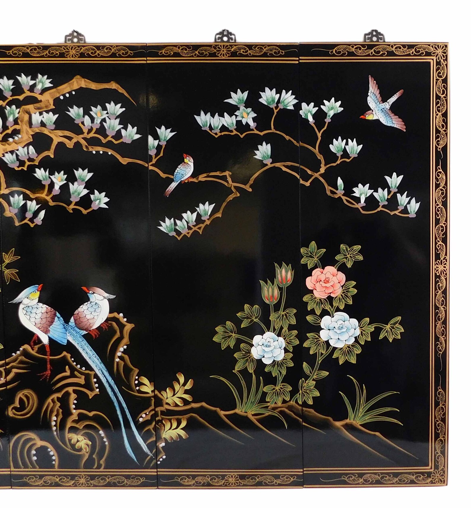 Oriental Wall Panel Art Hand Painted Birds & Flowers - Etsy