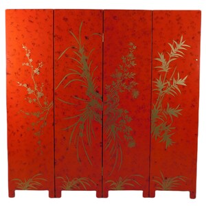 Chinese Red Lacquer Four Panel Room Divider Floor Screen With - Etsy