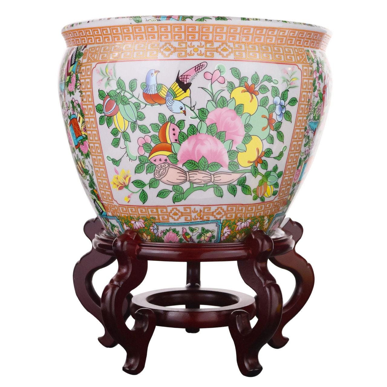 Floral Asian Design Cachepot Planter With Rose Medallion Painting 10 ...