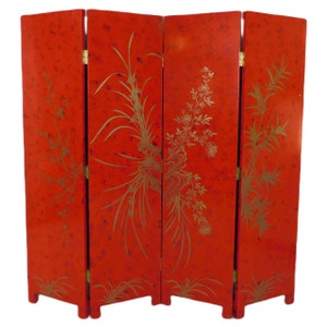 Chinese Red Lacquer Four Panel Room Divider Floor Screen With - Etsy