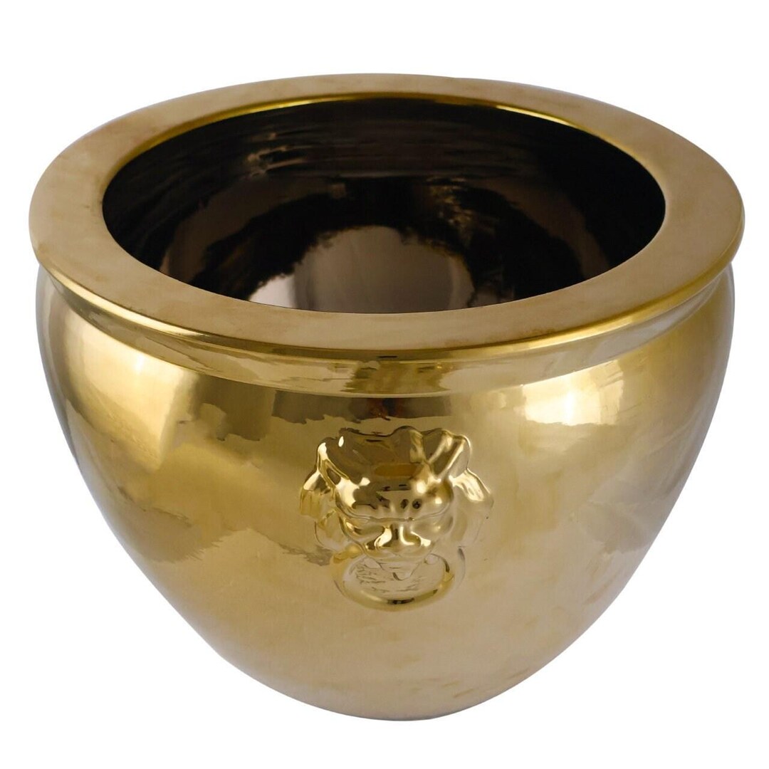 Asian Gold Cachepot Planter With Lion Handles for Home and Garden 14 ...