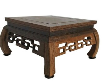 Wood Stand Square Footed Chinese Display Wooden Pedestal Ornate Asian ...