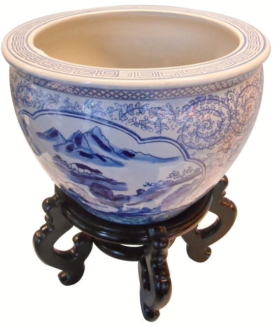 Blue and White Porcelain Garden Pots Painted Landscape - Etsy