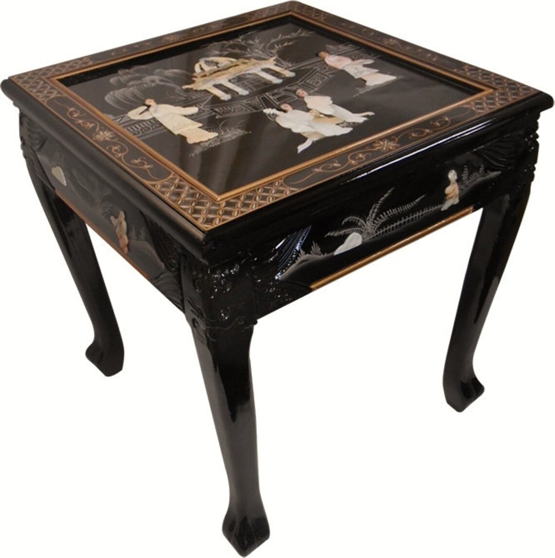 Dragon Leg Oriental End Table Inlaid Pearl in Black Lacquer - Etsy